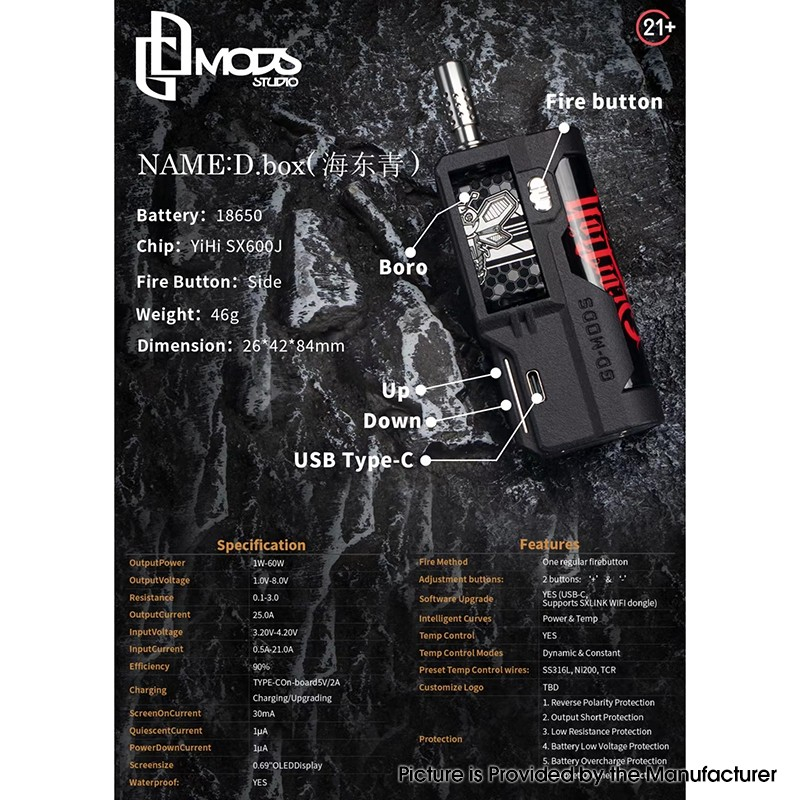 Autnentic GDMods D.Box Boro Mod VW 1~60W, 1 x 18650, YiHi SX600J ...