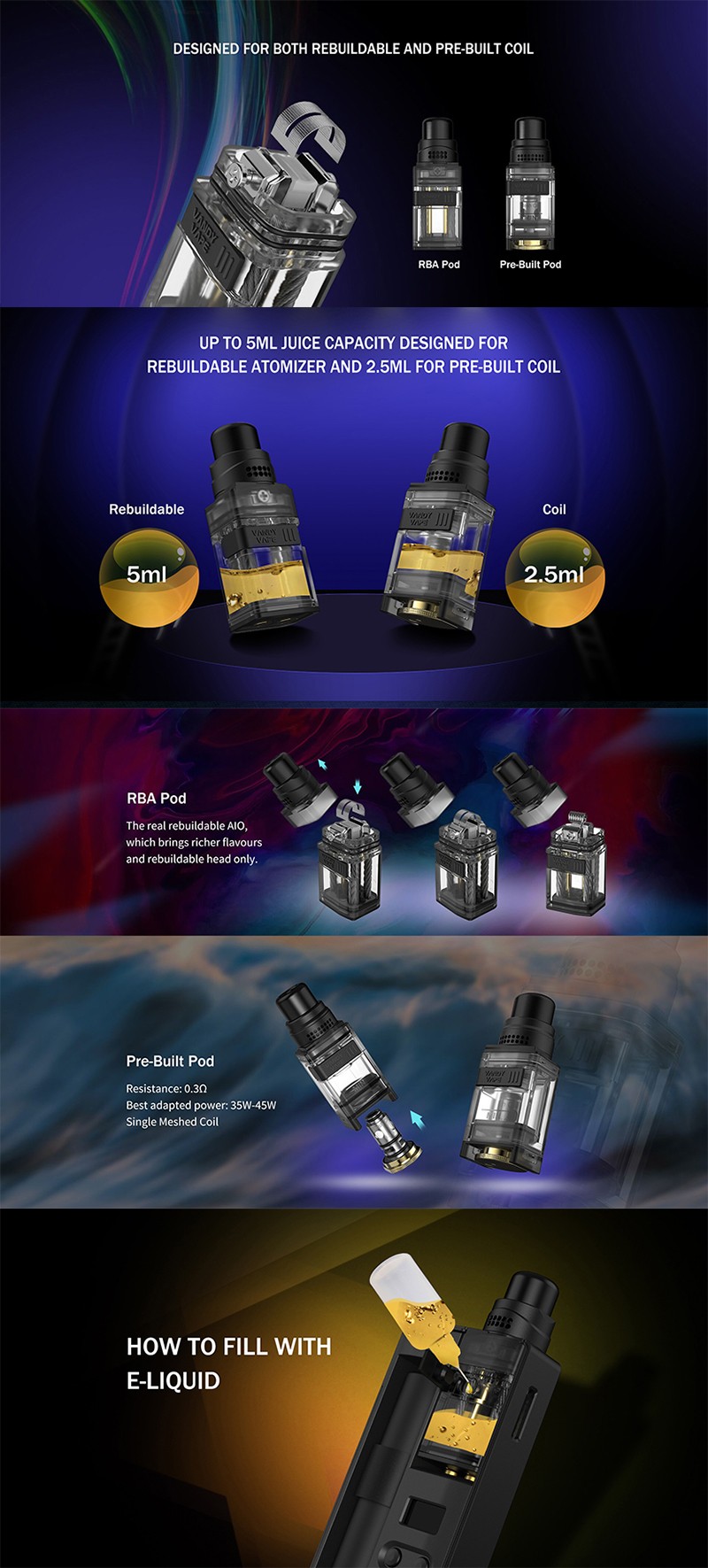 Authentic Vandy Vape Kylin M AIO Mod RBA Pod System Vape Kit ...